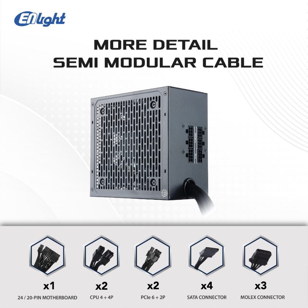 Enlight Black Silver 650 Watt ATX Semi Modular – Enlight Indonesia